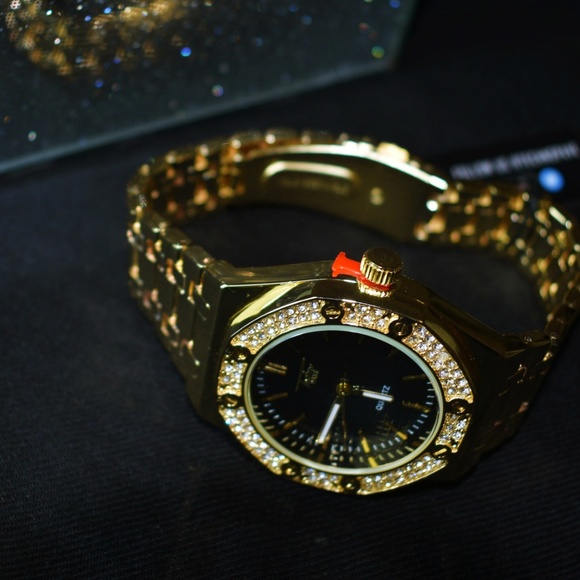 Accessories | Iced Out Octagon Shaped Black Face Dial Watch | Poshmark